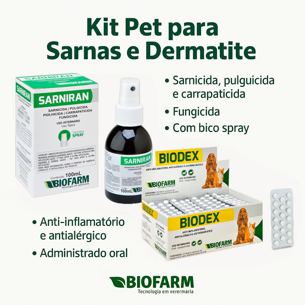 Kit para Sarnas e Dermatite Pet - Spray Sarniran 100ml + 1 cartela ...