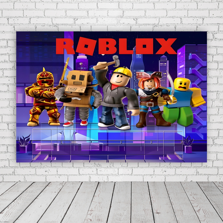 Painel de Festa em Lona 2x2m Personalizado em Lona Fosca - Tema Roblox ...
