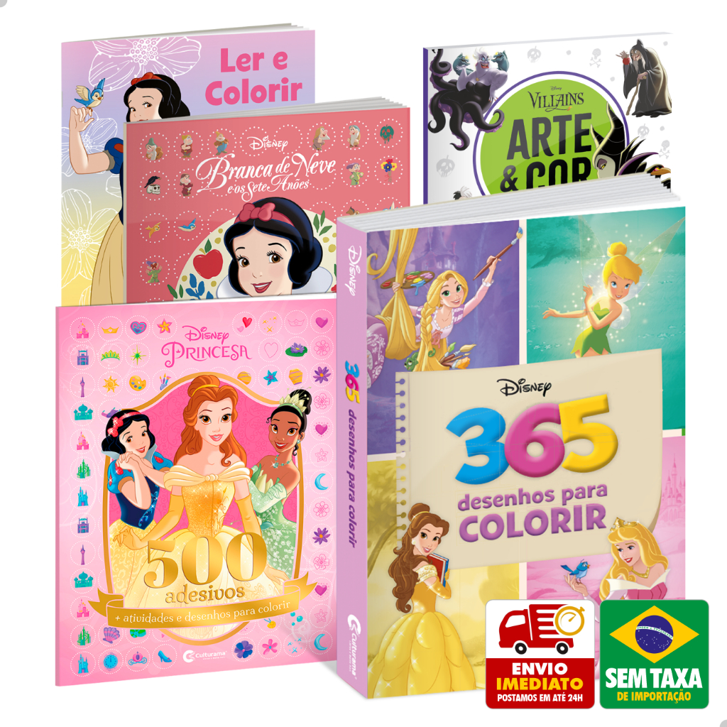 Kit Livro Princesas 365 Colorir + 1000 Adesivos + Ler e Colorir Branca de Neve + Arte e Cor ...
