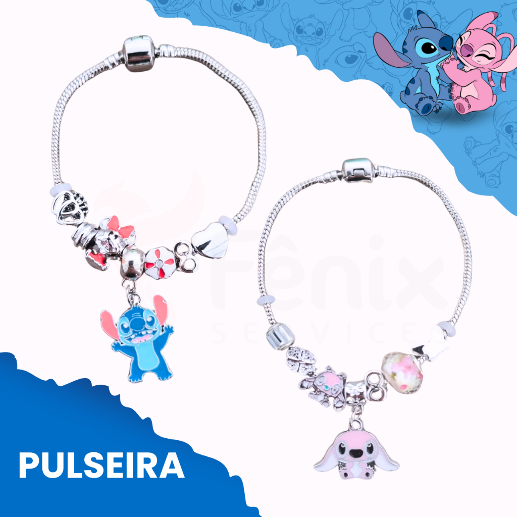Pulseira Stitch e Angel Estilo Pandora e Vivara com Pingentes e ...