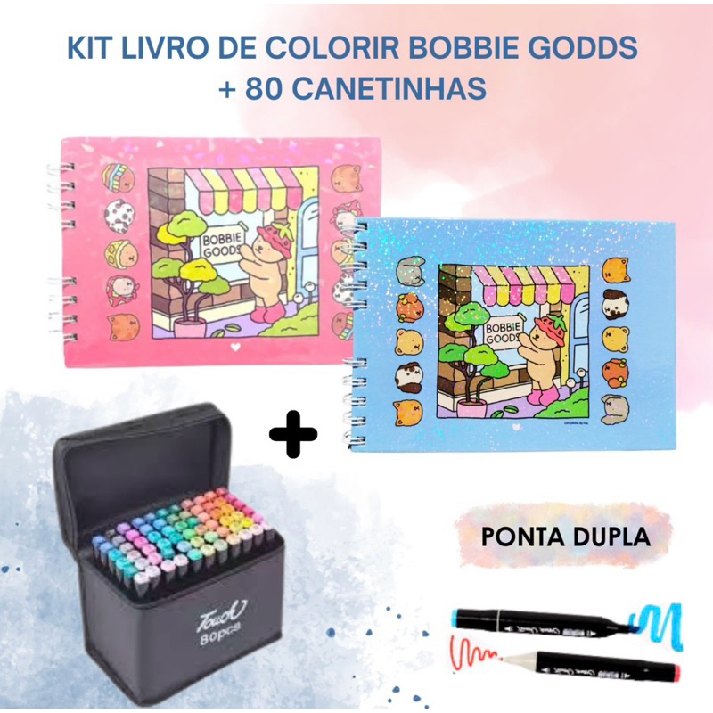 KIT 80 CANETINHAS COLORIDAS PONTA DUPLA + LIVRO BOBBIE GOODS AZUL ...