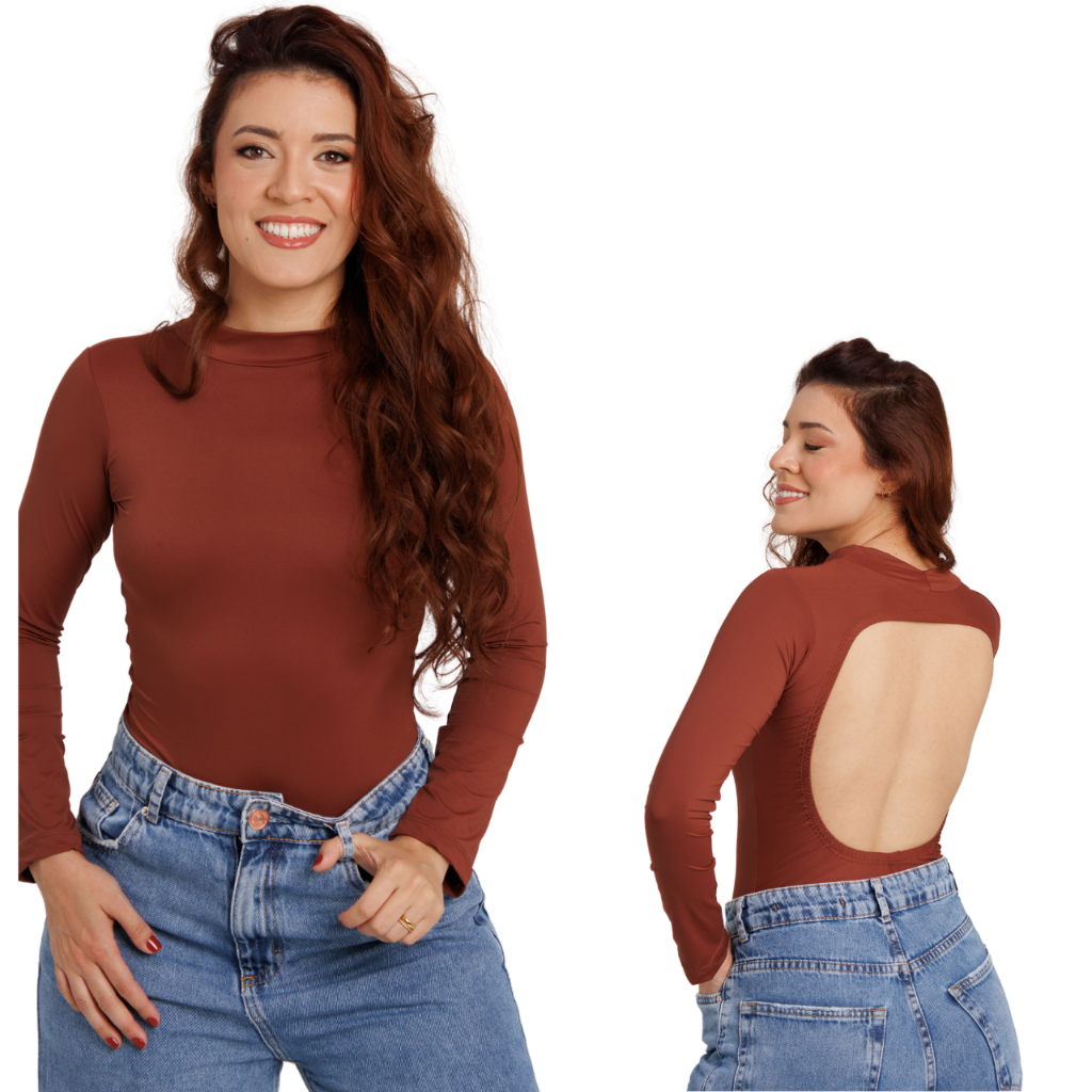 Body Manga Longa Feminino Collant Segunda Pele Poliamida Moda Gringa ...