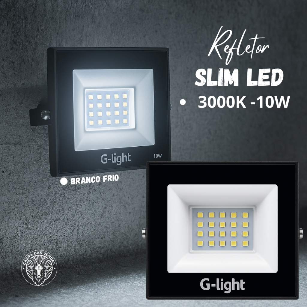 Refletor Externo Pequeno Slim LED 10W Luz Branca Fria 6500K IP65 ...