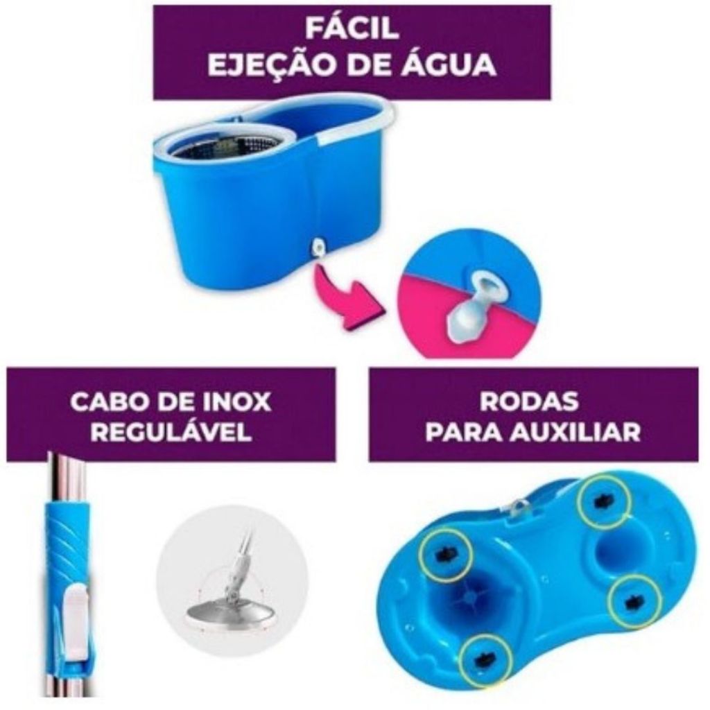 MOP GIRATÓRIO 360º COM BALDE E CESTO 13L BEST LAR | Shopee Brasil