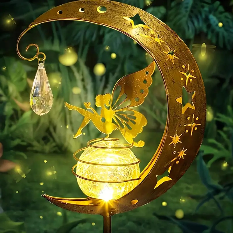 Decoração Luz de Fada Solar Estátua de Lua de Fada Arte de Jardim Pátio ...