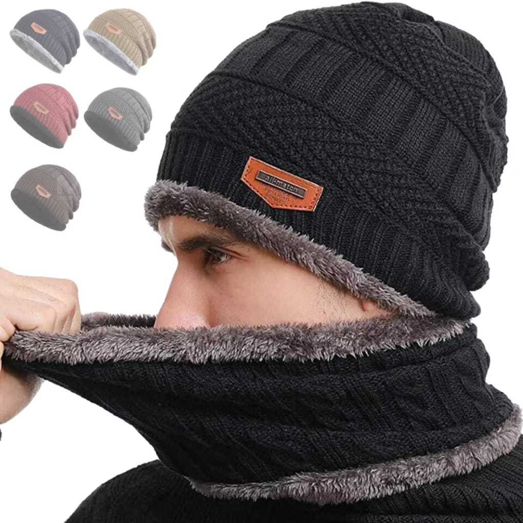 KIT Touca Cachecol Gorro de Lã Forrada Feminino e Masculino Adulto ...