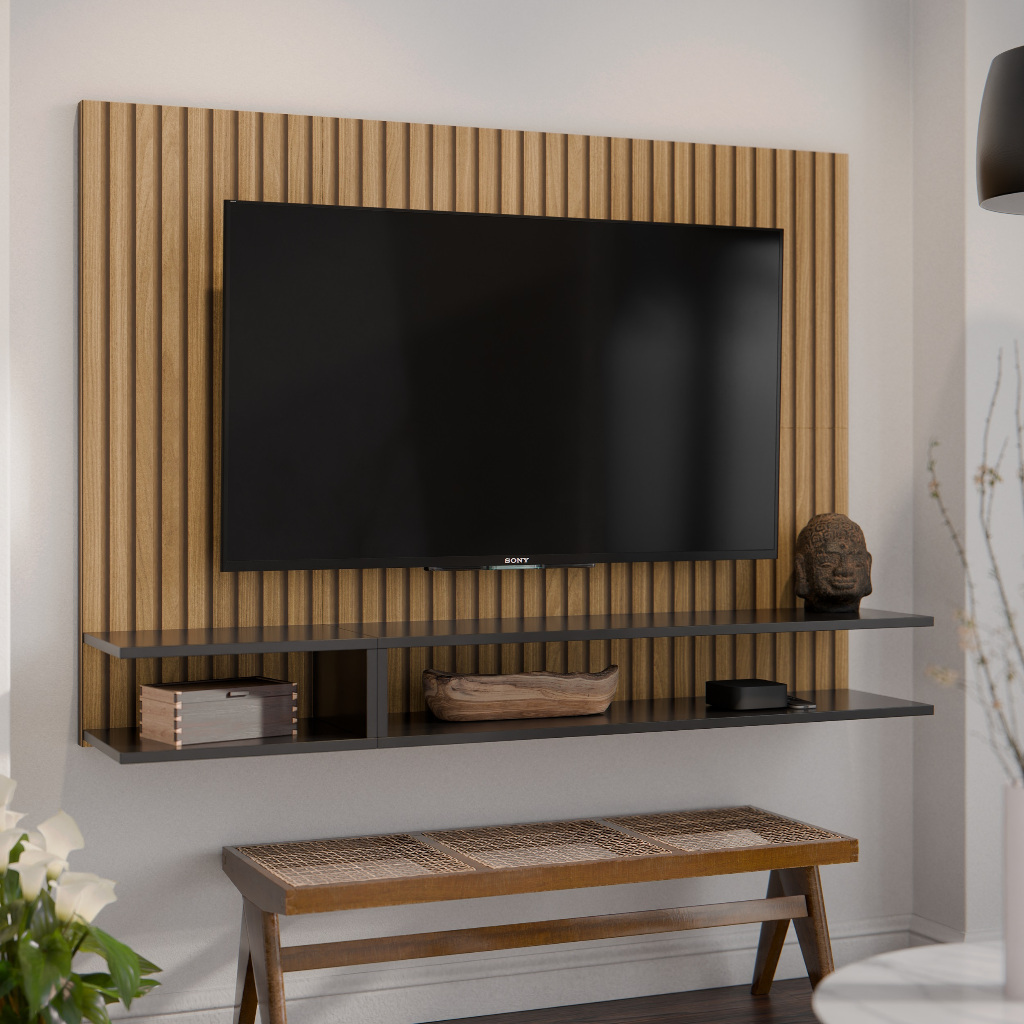 Painel para TV 50 Polegadas Milão Sala Quarto com Nicho e Prateleira ...