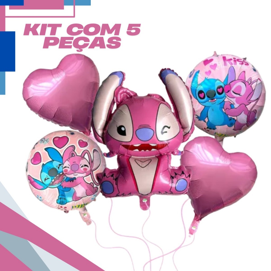 Kit 5 Balão Metalizado Lilo Stitch e Angel Festa Decoração Aniversário ...