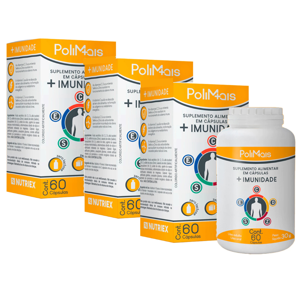 Kit 3 Polimais + Imunidade Vitaminas Cdzse C/60 Cápsulas Nutriex ...