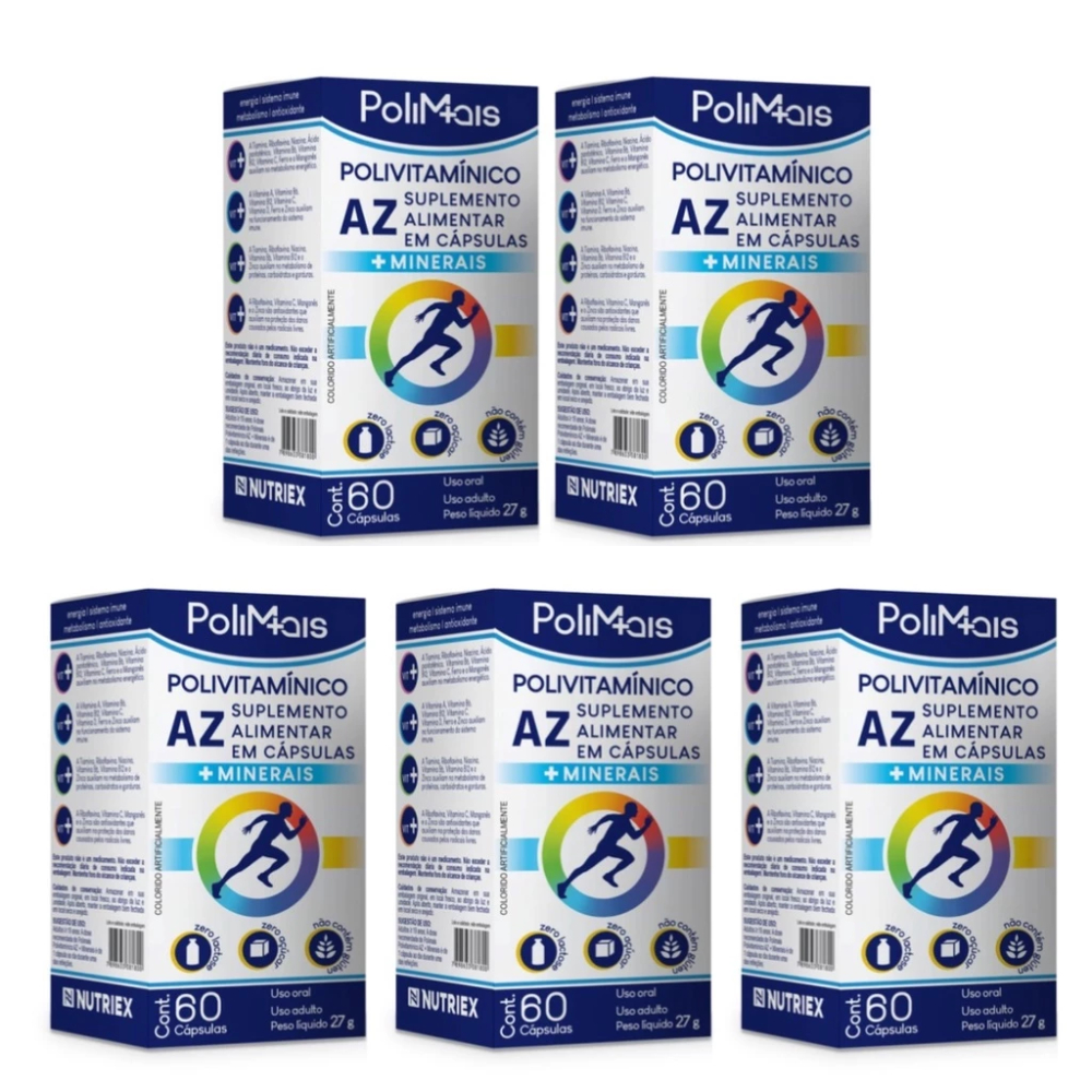 Kit 5x Polimais A-z Total 60 Capsulas (polivitaminíco) | Shopee Brasil