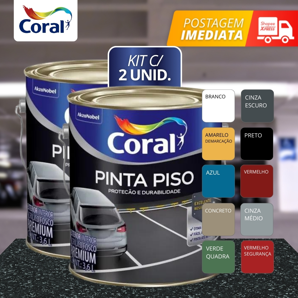Kit 2 Tinta Pinta Piso 3,6 Litros Premium Coral Escolha Cor | Shopee Brasil