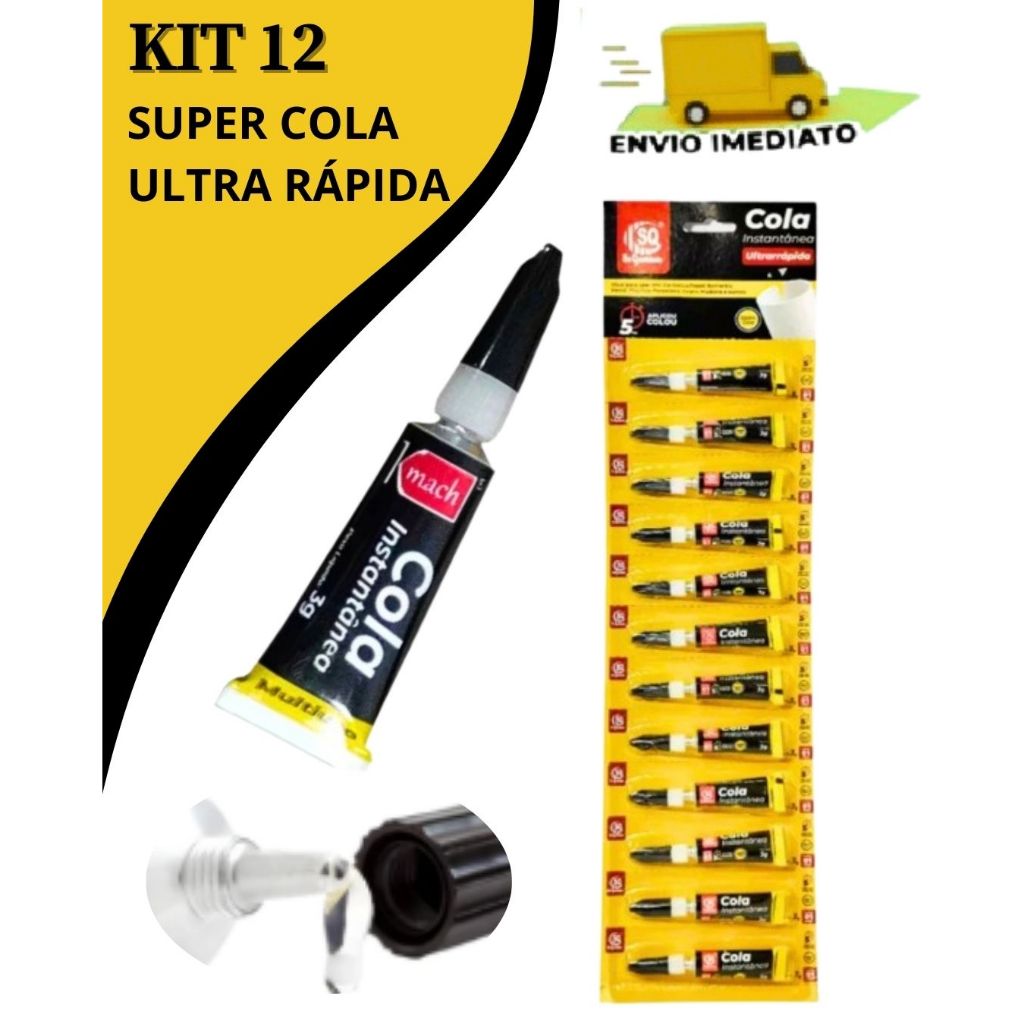 Super Cola Kit 12 Unidades Cartela Cola Instantânea 3g Cola Borracha ...