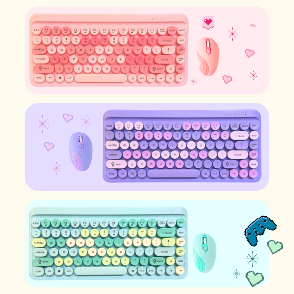 Conjunto Teclado e Mouse Sem Fio Bubble Vintage Fofo | Shopee Brasil
