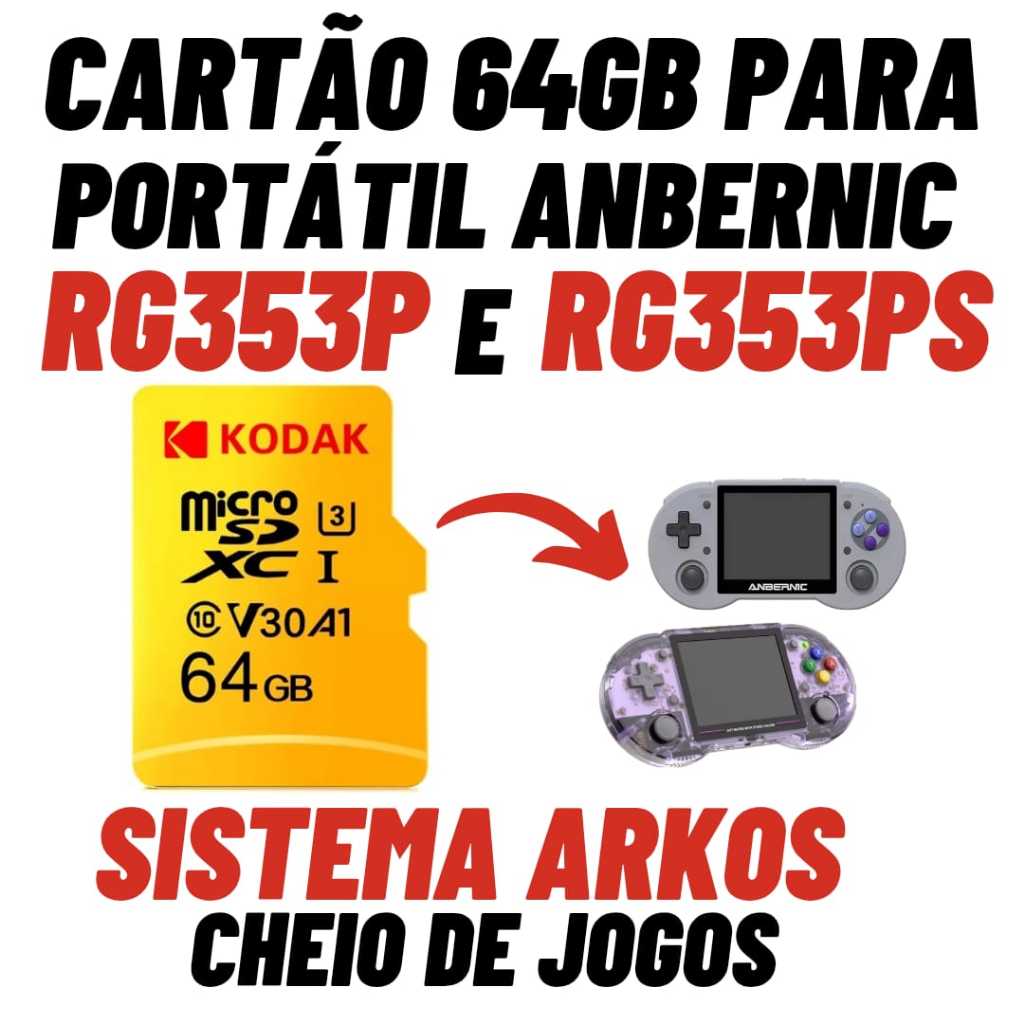 Cartão 64GB Com Sistema Arkos e Jogos Para Anbernic RG353P e Rg353PS ...