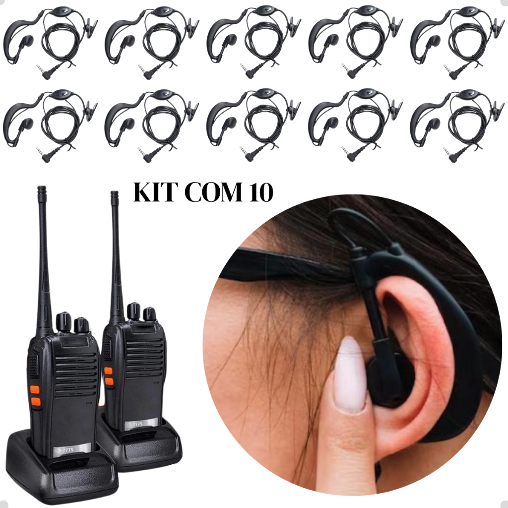 Kit 10 Fone Ouvido Para Radio Comunicador Uv-5r Bf-777s Uv-6 Ppt ...