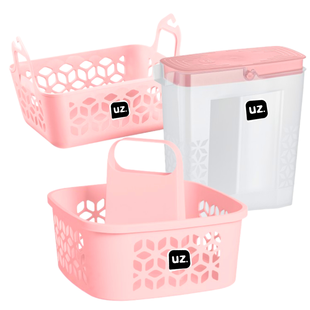 Kit Lavanderia Rosa UZ 3 peças Porta Sabão Cesto e Cestinho | Shopee Brasil