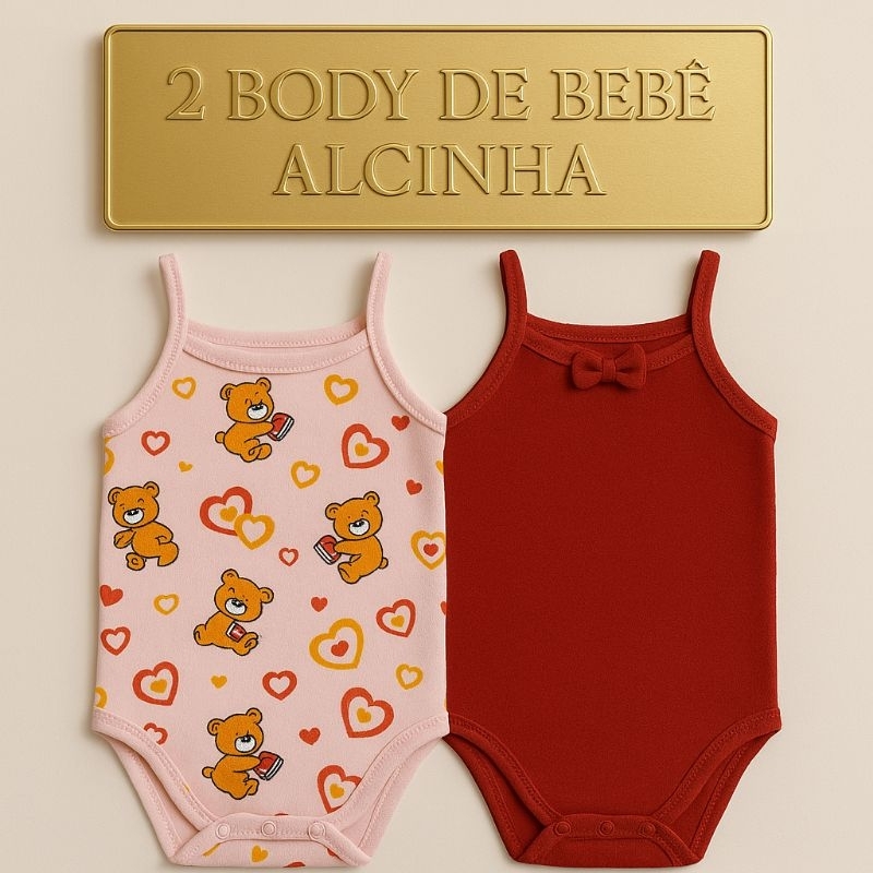 Kit com 2 Body Bebê Menina Alcinha Algodão Roupa de Bebê Conjunto Borys ...