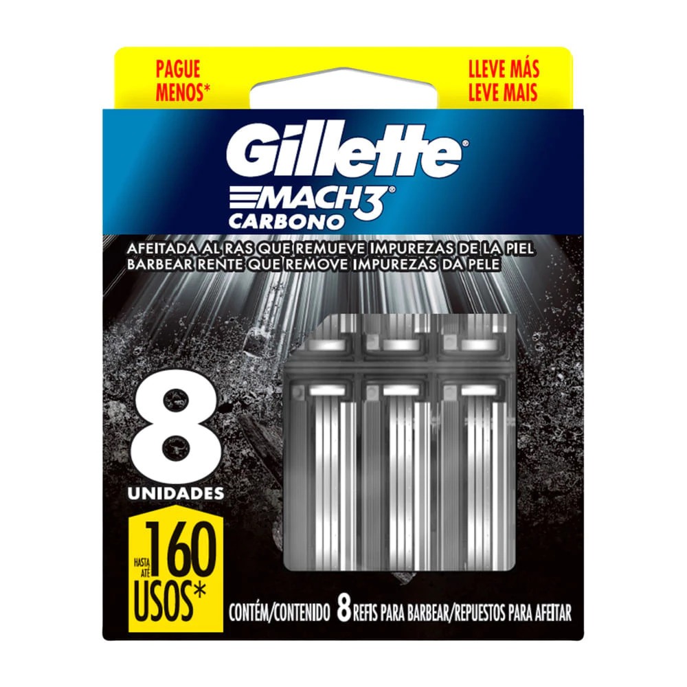 Gillette Mach3 Carbono Refil Com 4 Com 8 Com 16 Unidades | Shopee Brasil