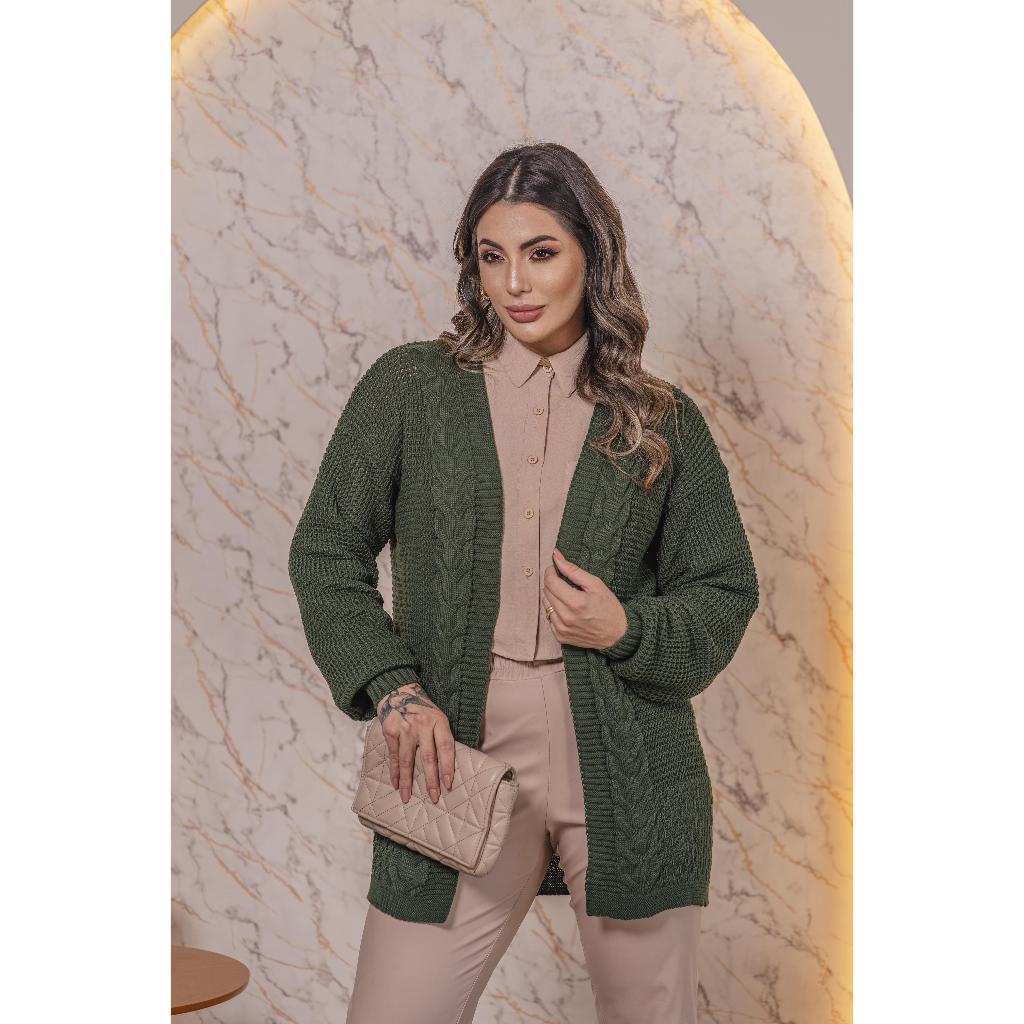 Casaco Cardigan Feminino Trico Roupa de Frio – Inverno Elegante | WM Malhas | Shopee Brasil