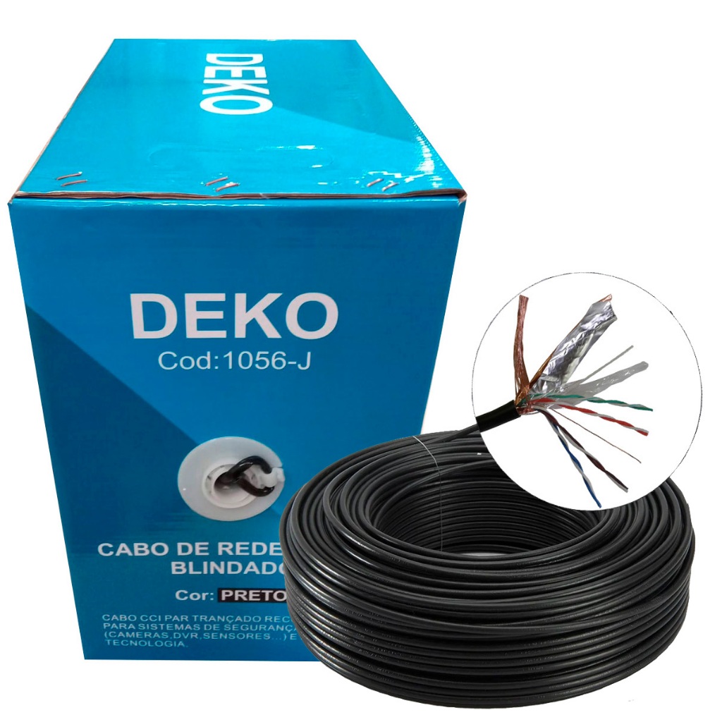CABO DE REDE CAT6 BLINDADO PRETO 305M 23WAG STP 4 PARES DEKO 1054 ...