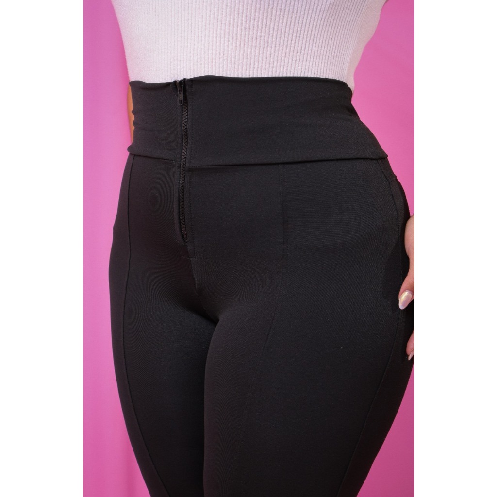 Calca Feminina Preta Justa Neoprene Com Ziper Montaria Legging | Shopee ...