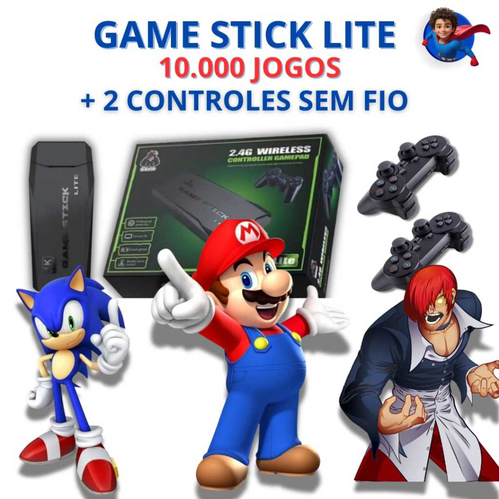 Video Game Stick Portátil Lite ATUALIZADO +10.000 jogos/ 2 controles ...