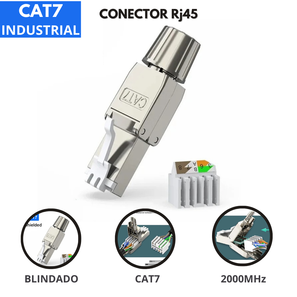 RJ45 Conector Cat7 Blindado Ethernet Modular Conector Industrial Cabo ...