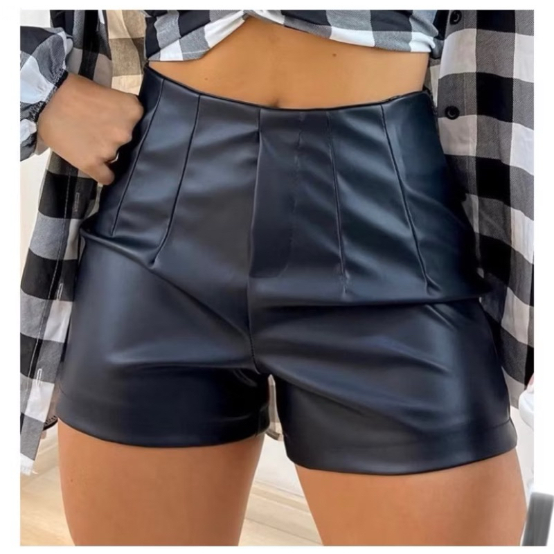 Short couro fake ecológico feminino com zíper confortável | Shopee Brasil