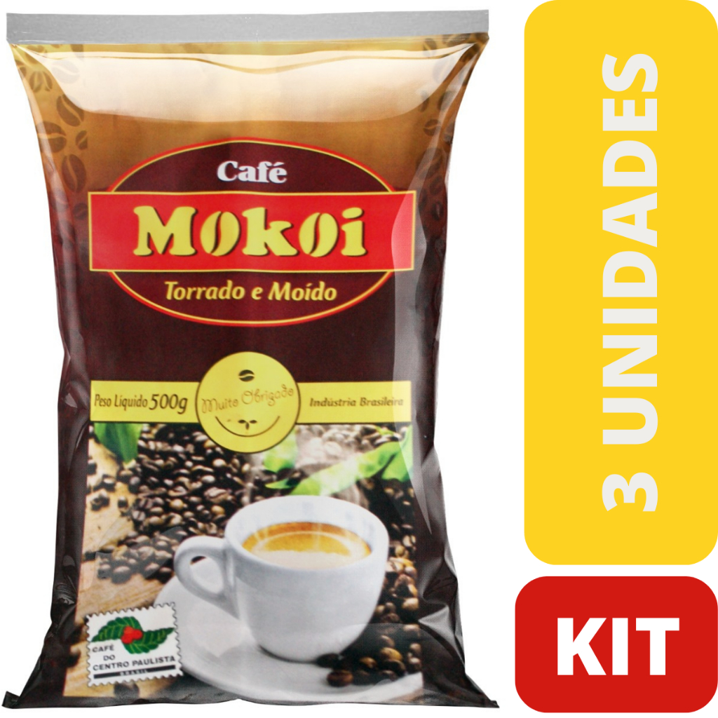 Kit 3 Café Mokoi em Pó Torrado E Moído Tradicional 500g | Shopee Brasil