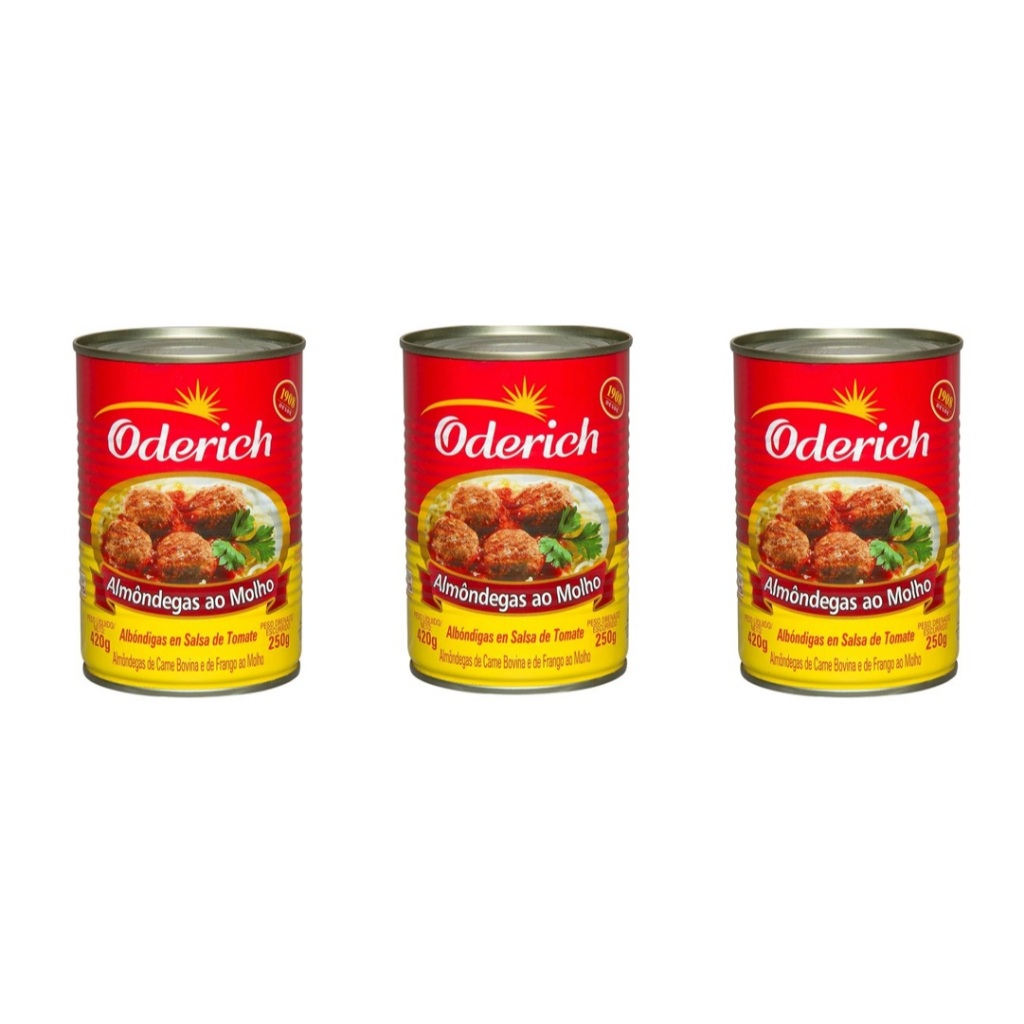 Kit 03 latas Almôndega Bovina ao Molho Oderich 420g cada | Shopee Brasil