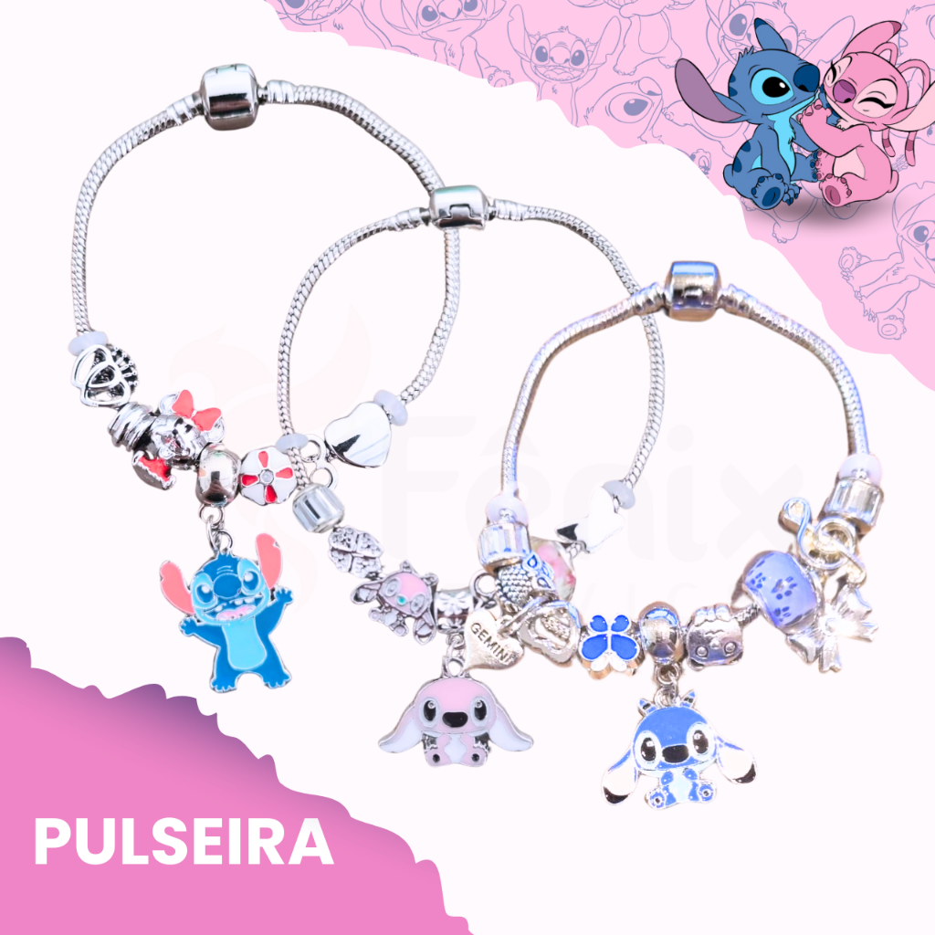 Pulseira Infantil Stitch & Angel | Estilo Pandora e Vivara | Brilhosa e ...