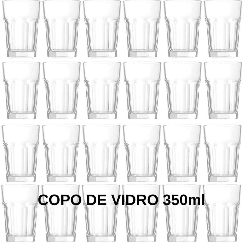 Kit Jogo Copo De Vidro 350ml 6/12/24 unidades Vitaminas e Sucos Resistente e Transparente ...