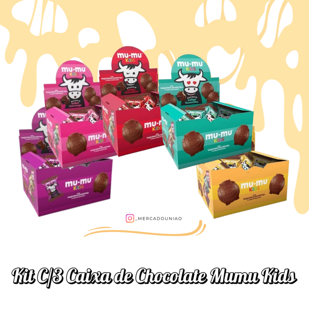 Kit Com 3 Unidades de Caixa De Chocolate Mumu Kids Com 24 Unidades ...