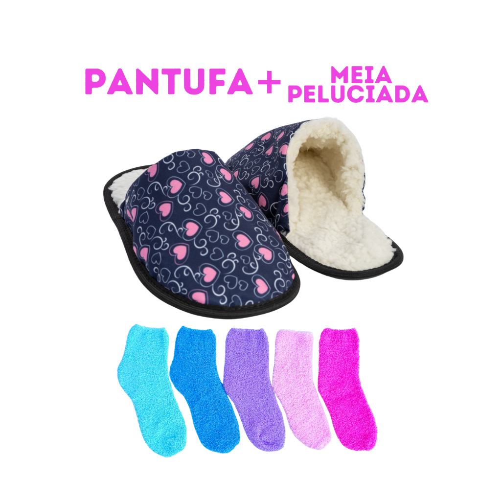 Kit 1 Pantufa Feminina Premium + 1 Meia Peluciada | Shopee Brasil