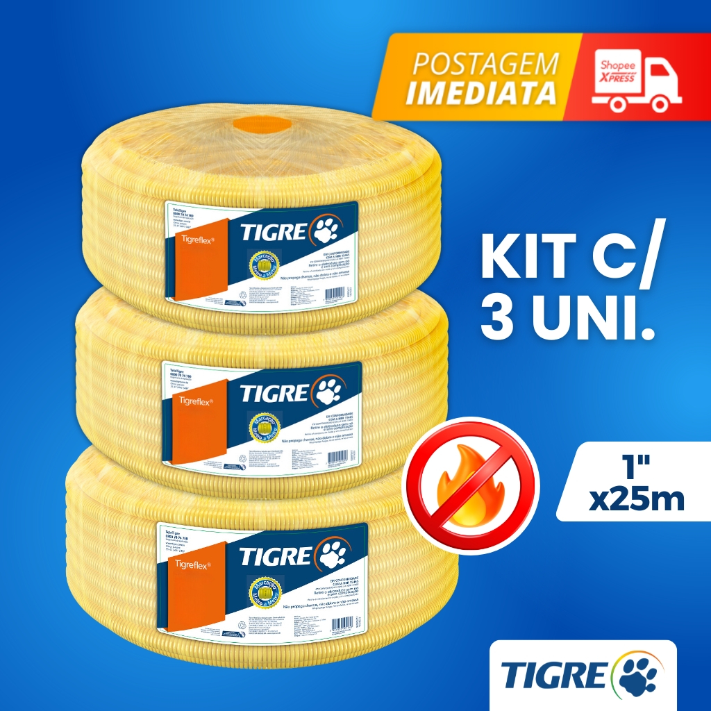 KIT C/ 3 Conduite 1 Polegada X 25m Eletroduto Tigre Original Rolo ...