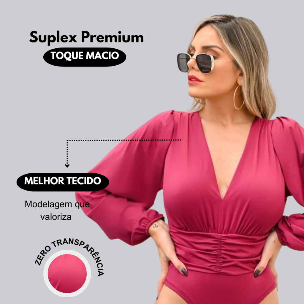 Body Feminino Moda Social Manga Bufante Elegante Tecido Suplex Premium ...