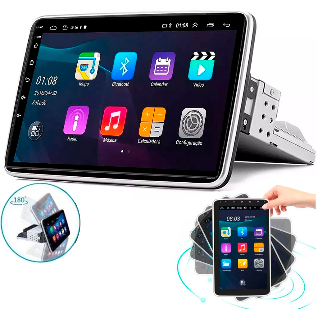 Central Multimidia 10 Pole Rotativa Giratoria Android Carplay 1 Din Gps Wifi Android Auto ...