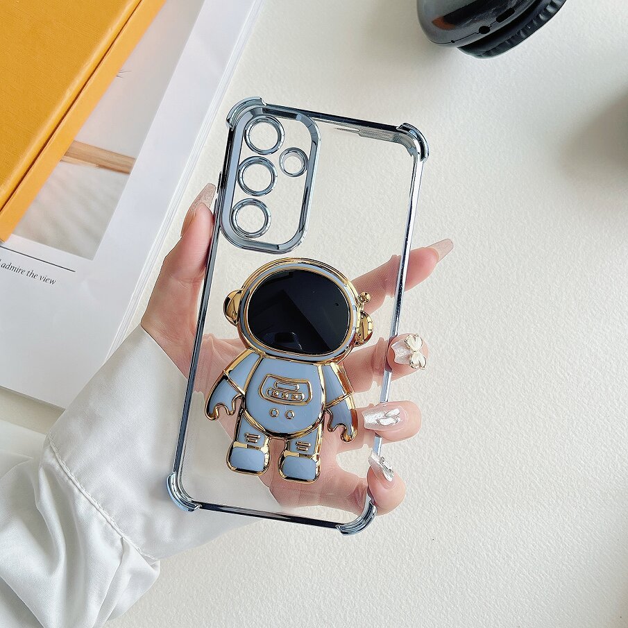 Capinha Transparente Anti-Impacto Borda Colorida com Suporte Astronauta Para Samsung A14,A34,A54 ...