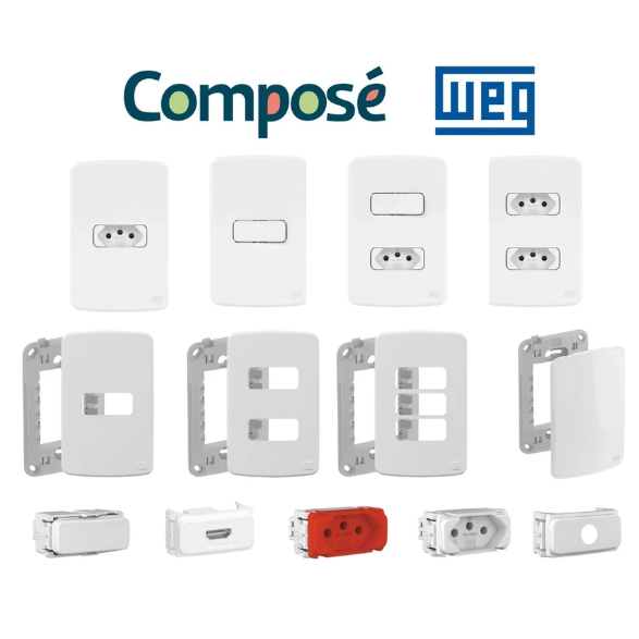 Interruptores e Tomadas Weg Composé - Linha Branca - Placas, módulos ...