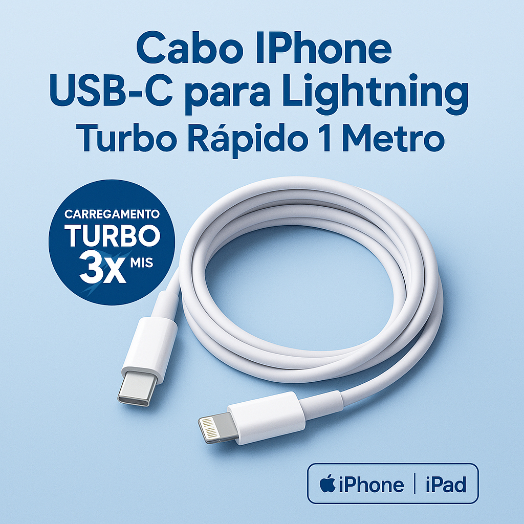 Cabo iPhone USB-C para Lightning 1m Original Turbo Rápido Reforçado ...