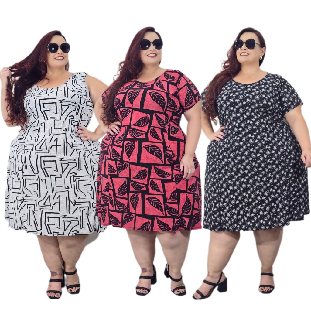 Kit 3 Vestido G1 G2 G3 G4 G5 G6 Plus Size Grande Fresquinho Queridinho ...