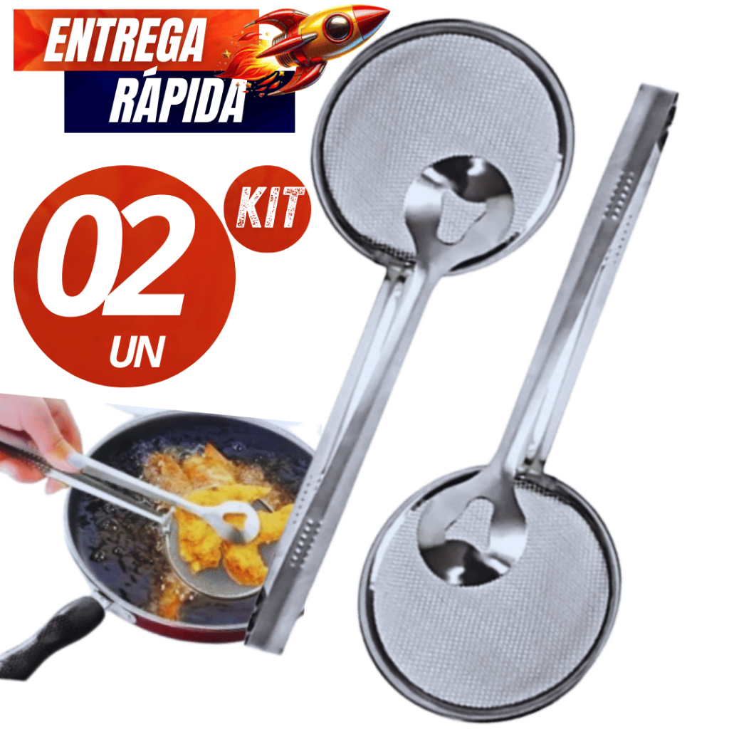 Kit 02 - Escumadeira Pescadora Para Fritura C/pegador Em Inox 2 Em 1 ...