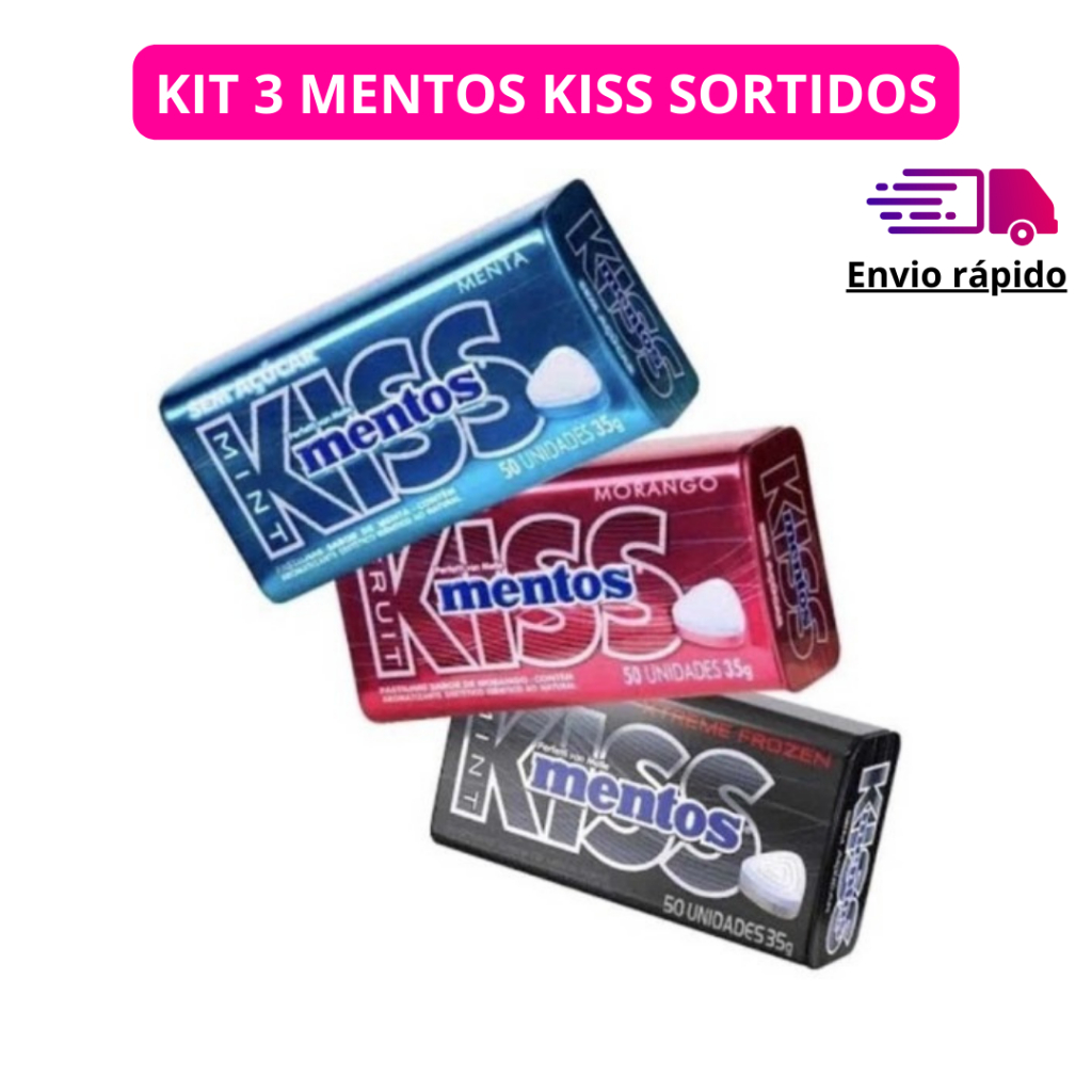 Bala Pastilha Mentos Kiss Latinha Menta Morango Extra Forte Drops sem ...
