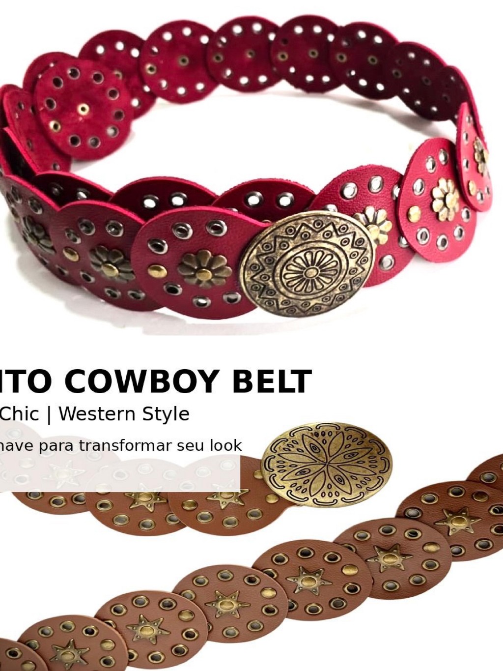 Kit Três Cintos Feminino Estilo Boho Chic Cowboy Belt Western De Metal ...