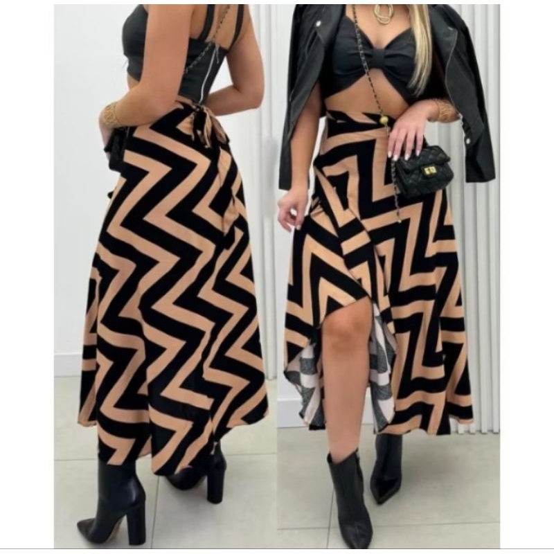 Saia envelope estampa GEOMETRÍCA em viscose moda feminina | Shopee Brasil