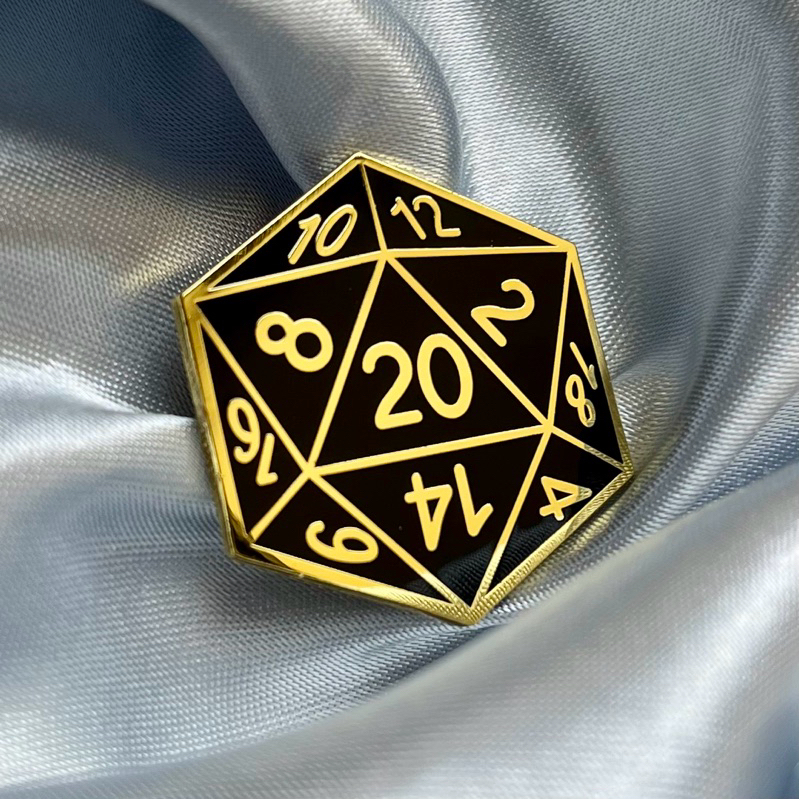 Pin Dado D20 | RPG broche pins de lapela hard enamel preto dourado ...