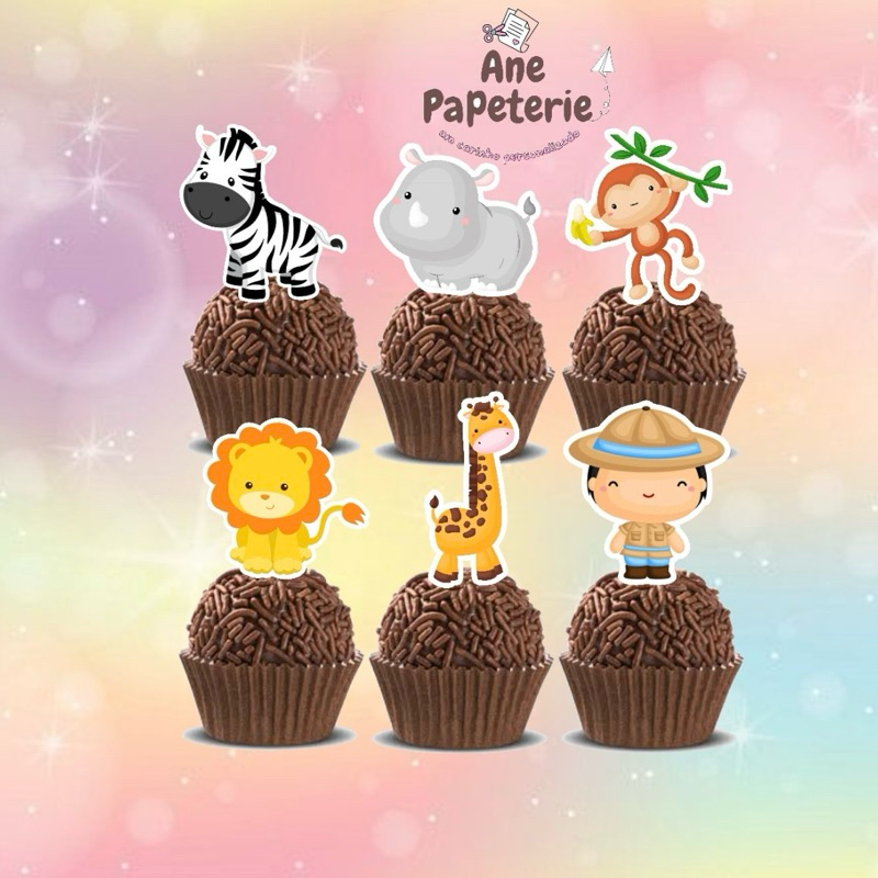 100 Toppers Tag pra docinhos Safari | Shopee Brasil