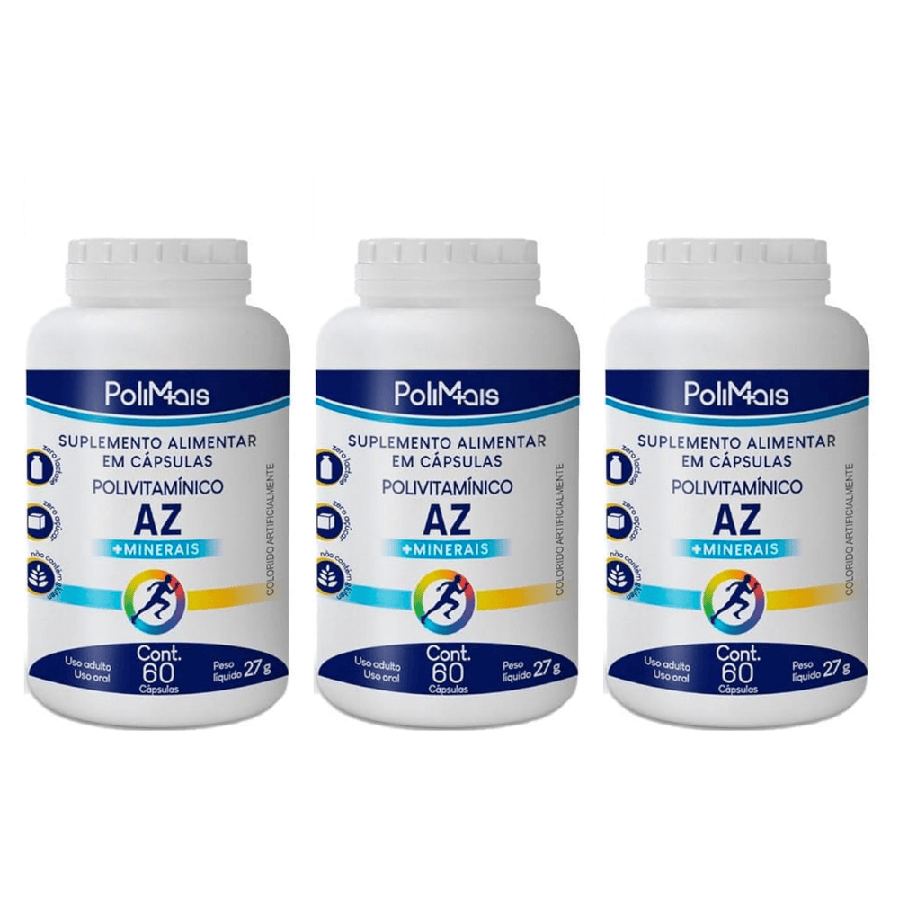 Kit com 3 Polivitamínico PoliMais A-Z + Minerais 60 cápsulas | Shopee ...