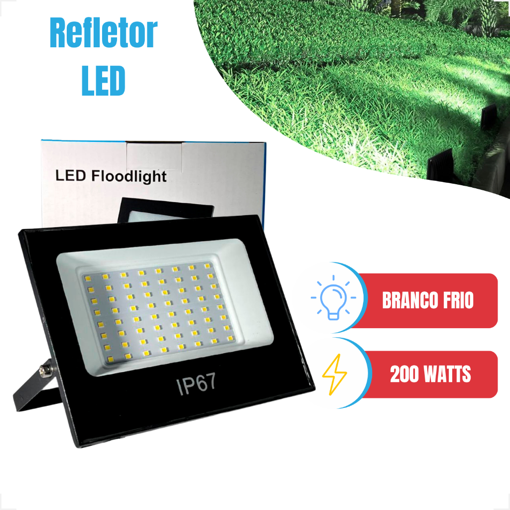 Kit 10 Mini LED Refletor 100W 200W Branco Frio 6500K Smd IP65 Slim Projetor Holofote Campo ...