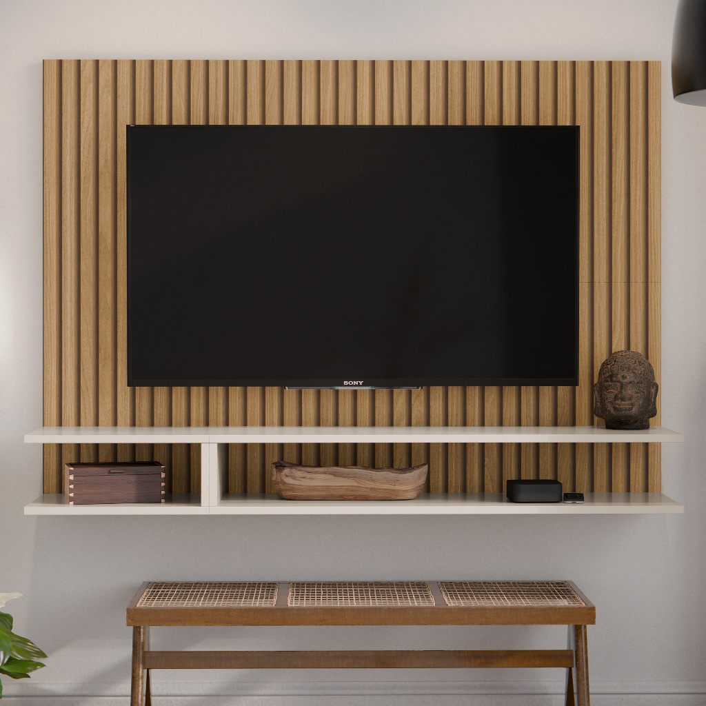 Painel Para TV 50 Polegadas Smart Com Prateleira Sala Quarto Suspenso ...